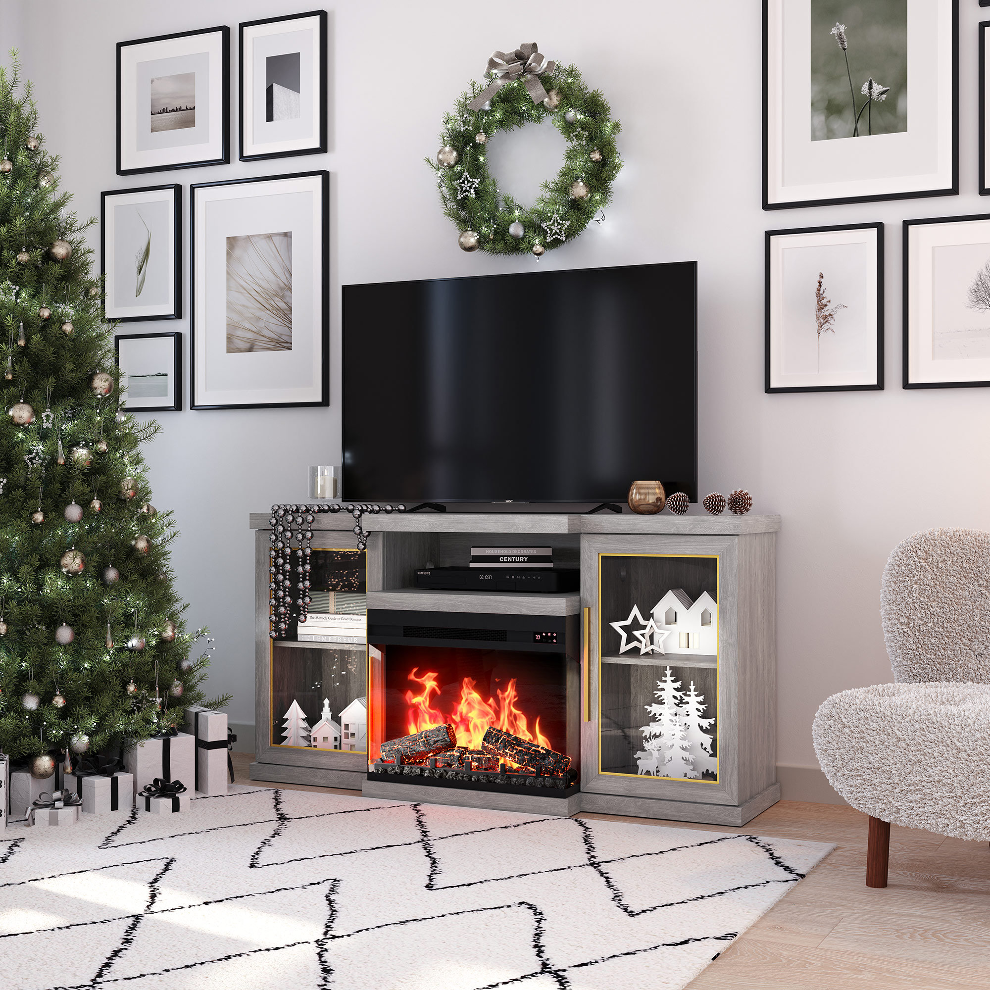 Fireplace credenza store